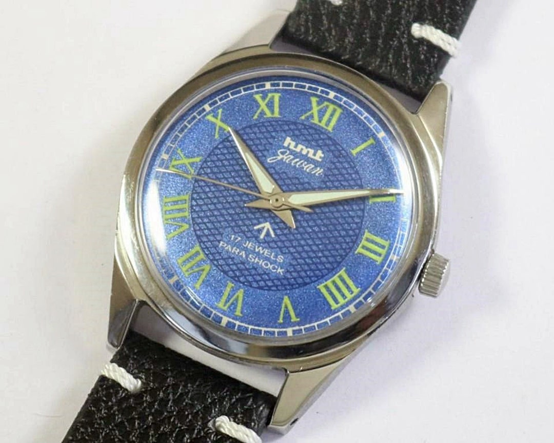 Vintage HMT Jawan Blue Dial Indian Hand Winding Mens Wrist Watch ...