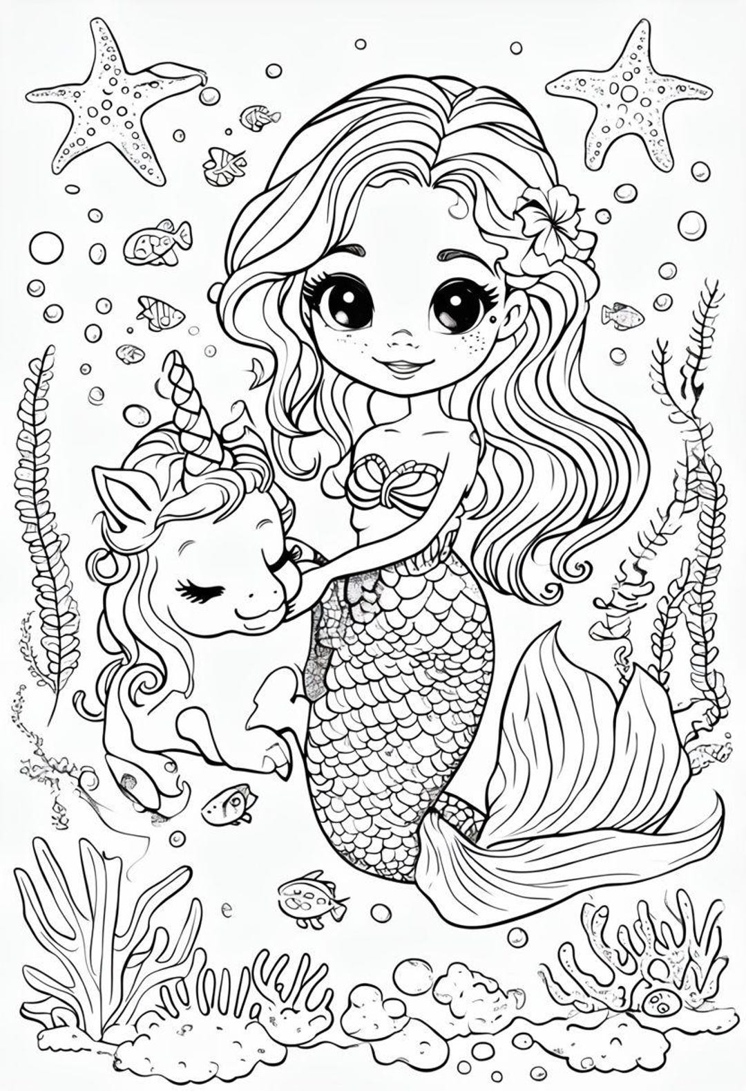 Magical Mermaid & Unicorn Coloring Pages – Printable Kids Activity ...