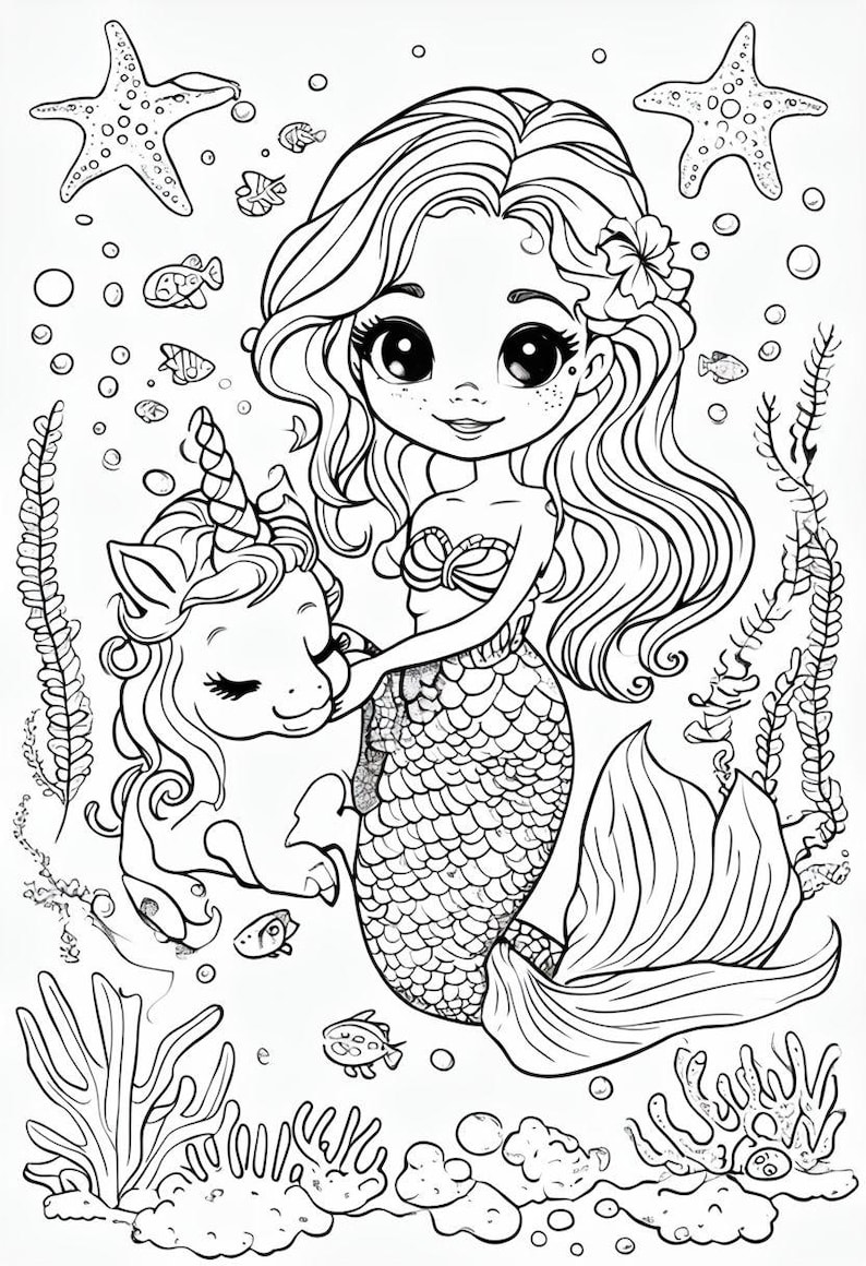 Magical Mermaid & Unicorn Coloring Pages – Printable Kids Activity ...