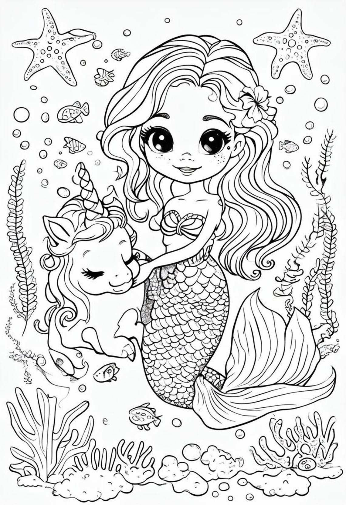 Magical Mermaid & Unicorn Coloring Pages – Printable Kids Activity ...