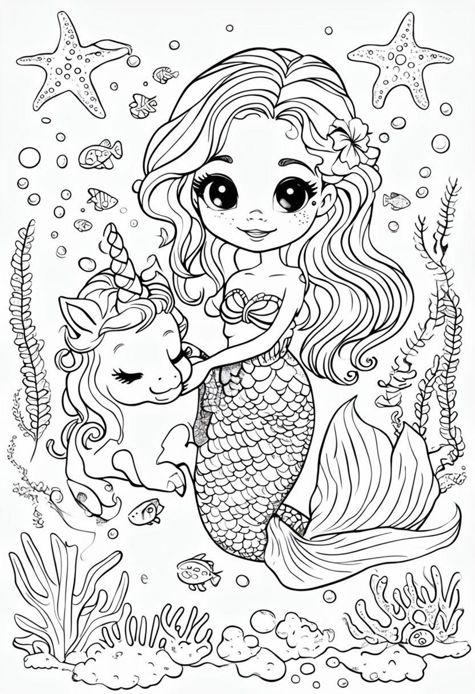 Magical Mermaid & Unicorn Coloring Pages – Printable Kids Activity ...