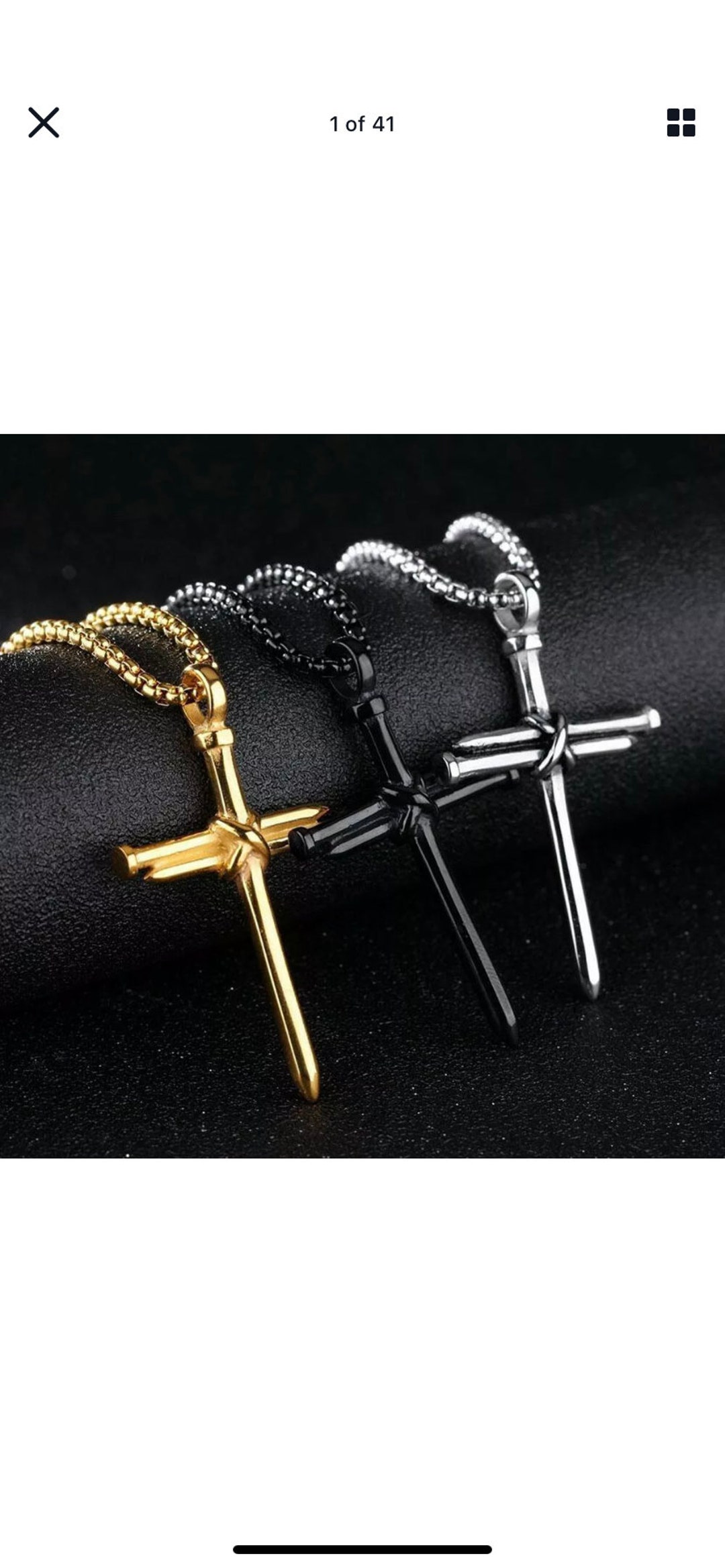 NAIL CROSS Necklace, Gold Silver Black Nails Cross Pendant Necklace ...