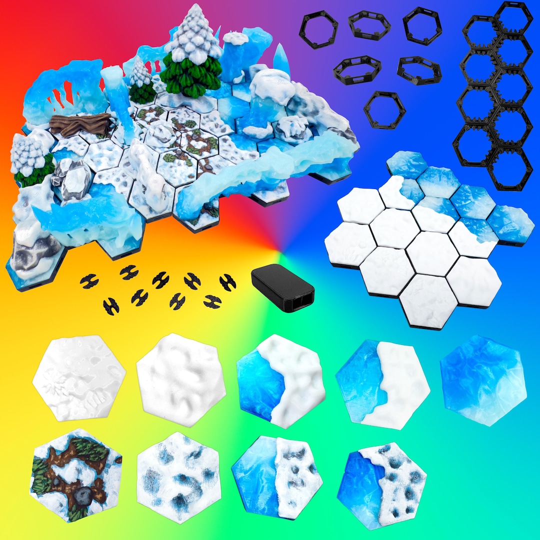 FLEX HEX Modular Map Tiles Winter - Snow and Ice 3D Terrain Floor ...