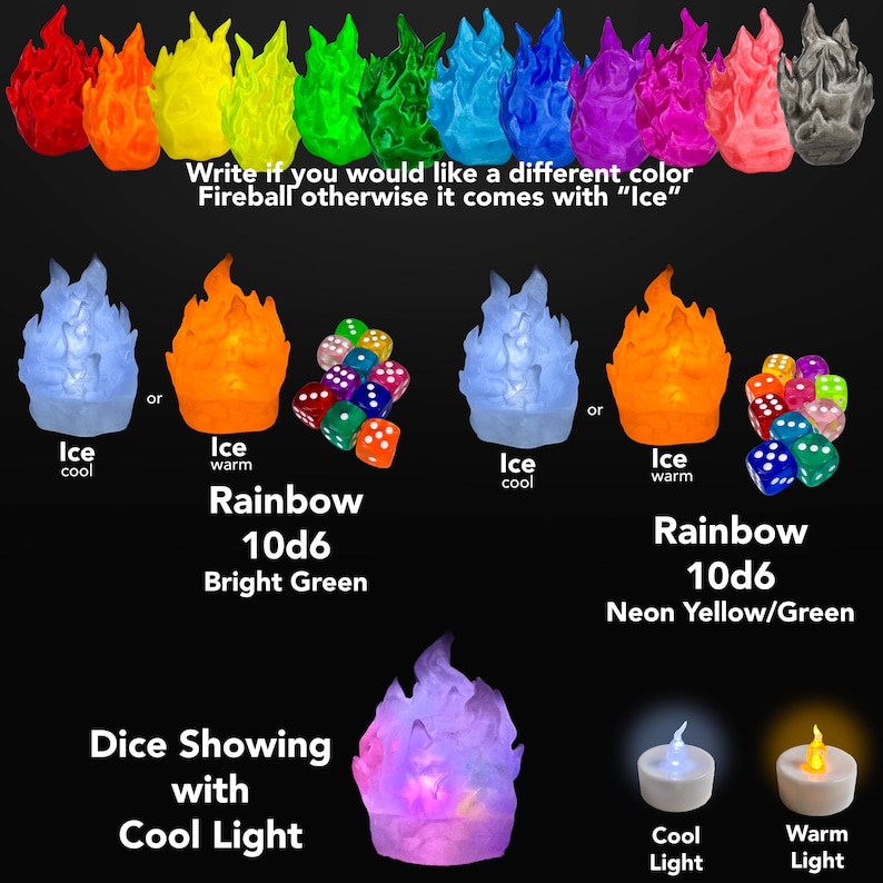 3D Printed Fireball Dice Set: LED, D&D Cosplay Flame Prop - Etsy