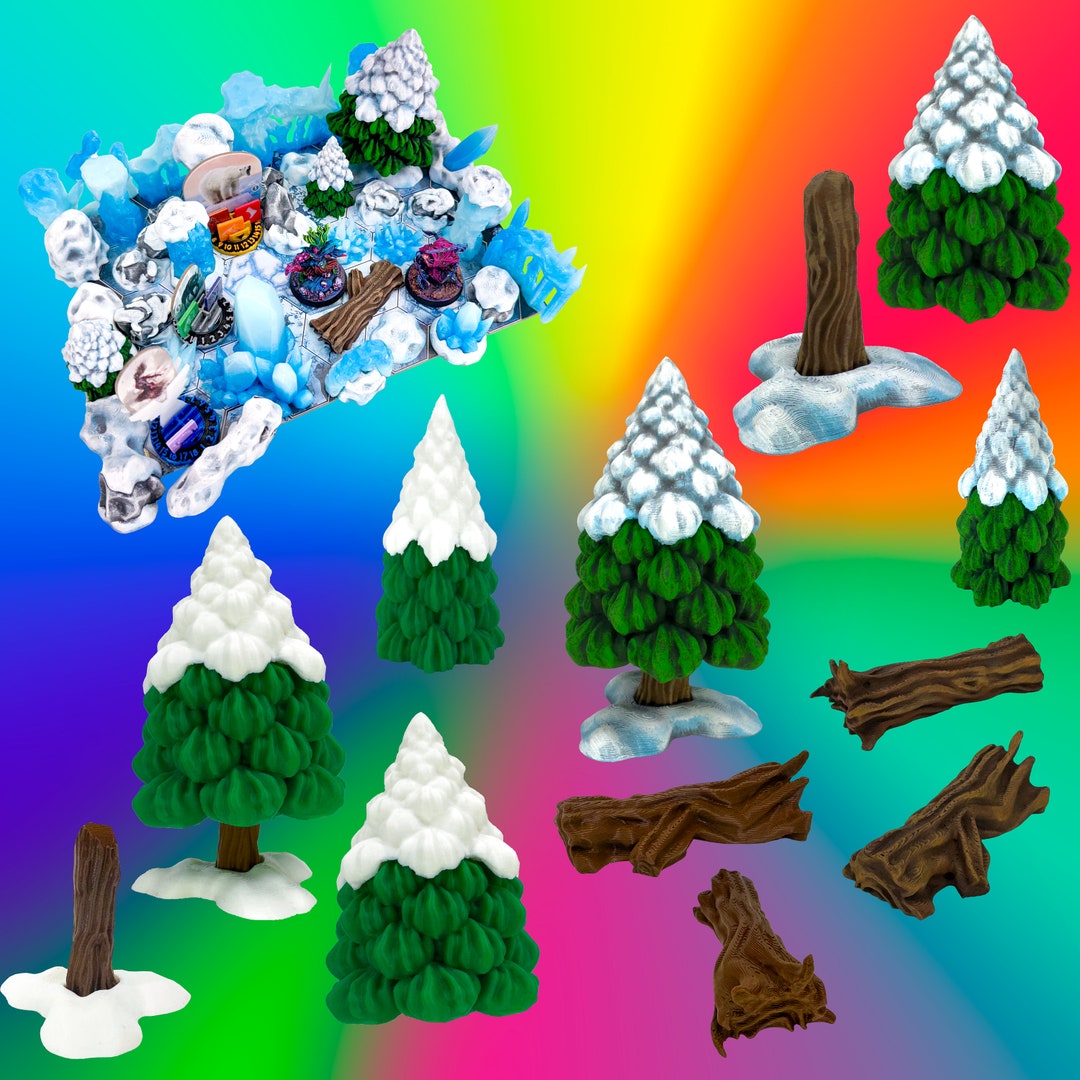 Frosthaven Snow Trees Evergreen and Fallen Logs 3 Hex - 1 Hex Tokens ...