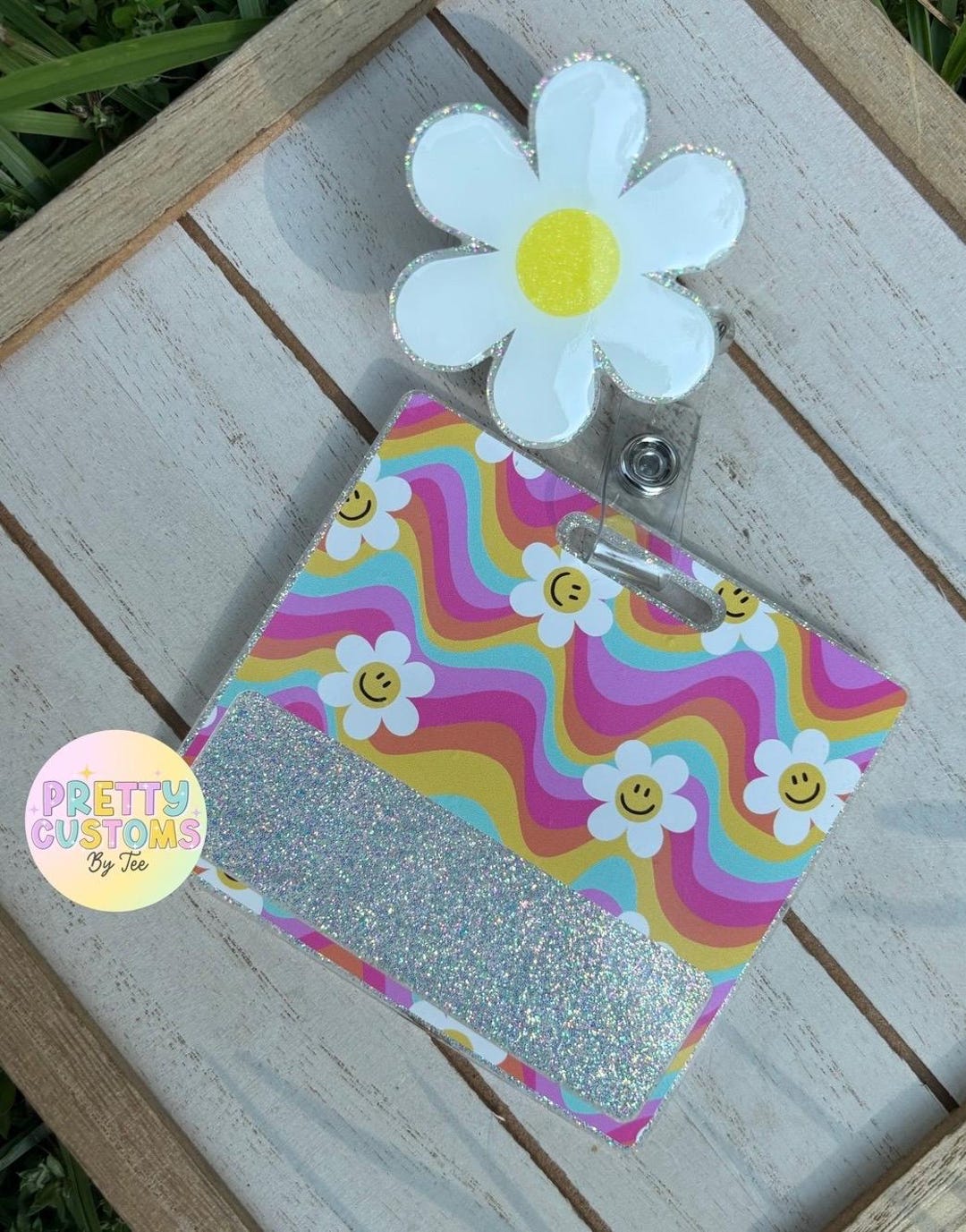 Groovy Smiles Badge Reel & Buddy Set: Glittered Acrylic ID Holder - Etsy
