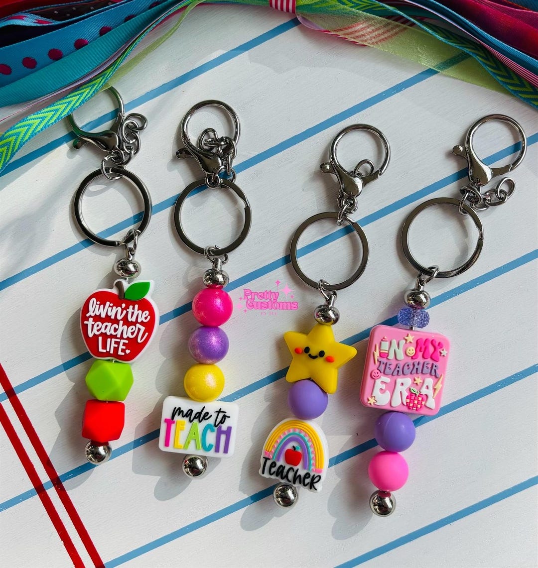 Beaded Keychain | Teacher Appreciation | School Inspired Keychain - Etsy