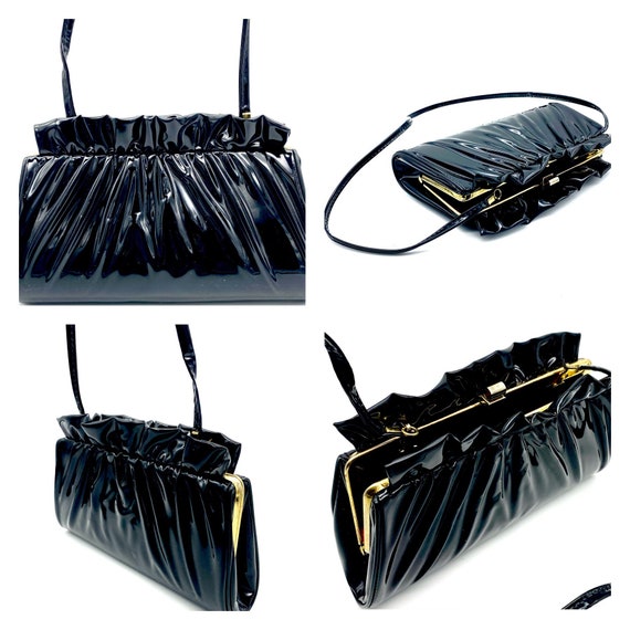 Vintage 1960s black patent leather handbag, 60s mod s… - Gem