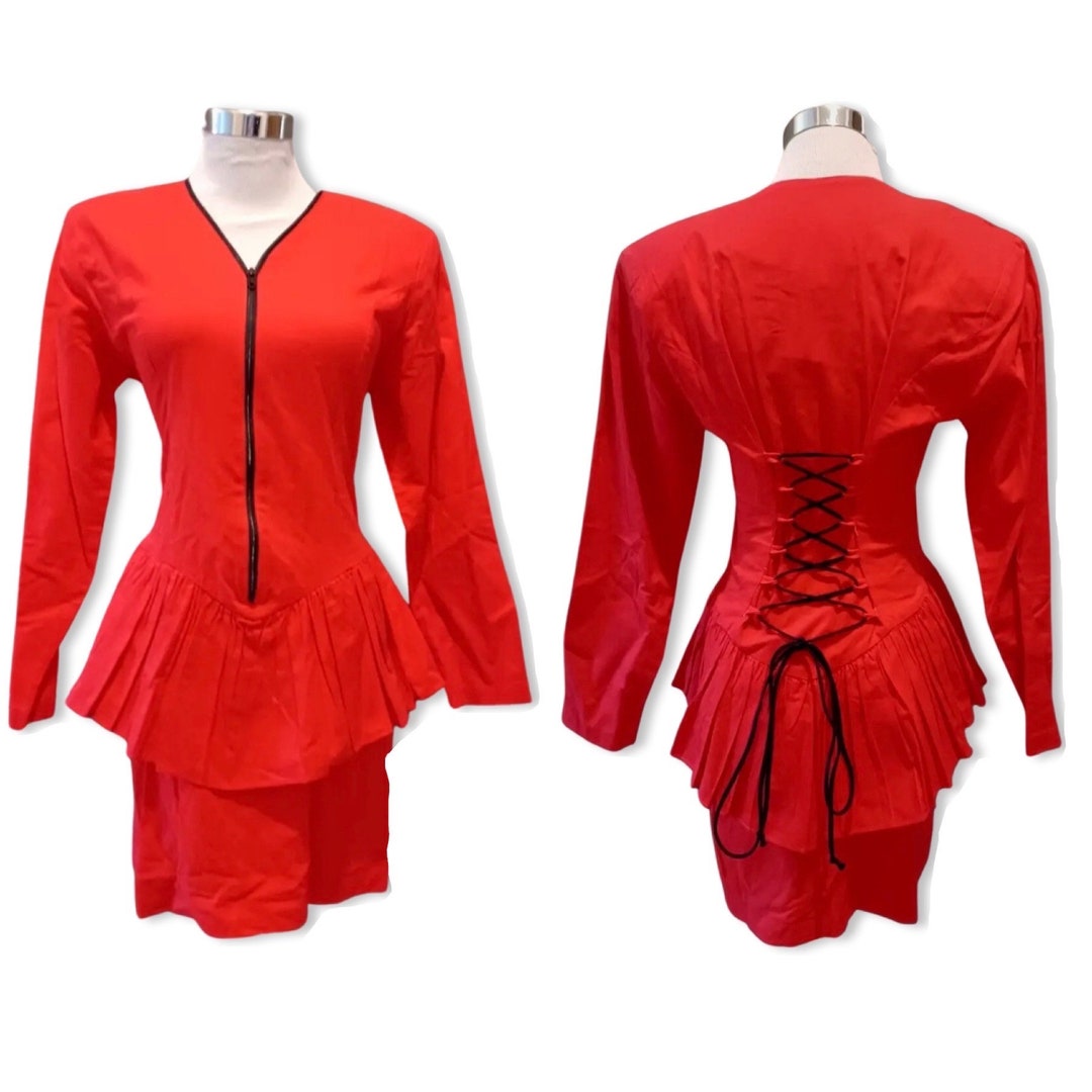 1980s Red Corset Dress, 80s Rocker Dress, 80s Designer Dress, 80s ...