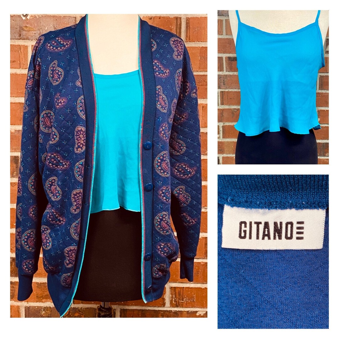 Vintage 1990s Gitano Quilted Sweater W Cropped Chiffon Tank, Gitano ...