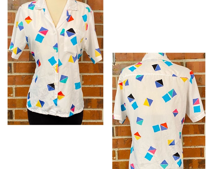 Vintage 1980s Button up Shirt, Vintage 80s Abstract Collared Shirt, 80s ...