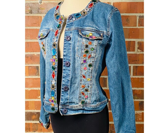 Vintage 1980s Jeweled Jean Jacket 80s Blinged Out Gems Denim - Etsy