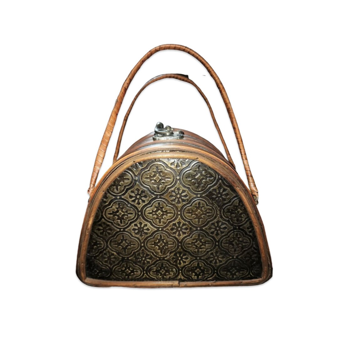 Vintage 1940s Box Bag Purse, 1940s Wood Rattan and Willow Handbag, WW2 ...