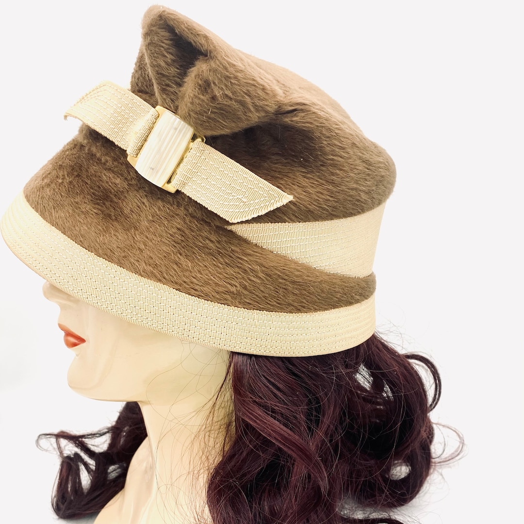 1960s Chic Hat, Brushed Felted Wool Hat, Ladies Fez Style Fedora Hat ...