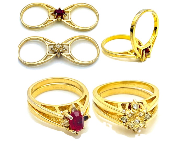Vintage 1970s Convertible Ring, 70s 2 in 1 Ring Set, 70s Garnet Double ...