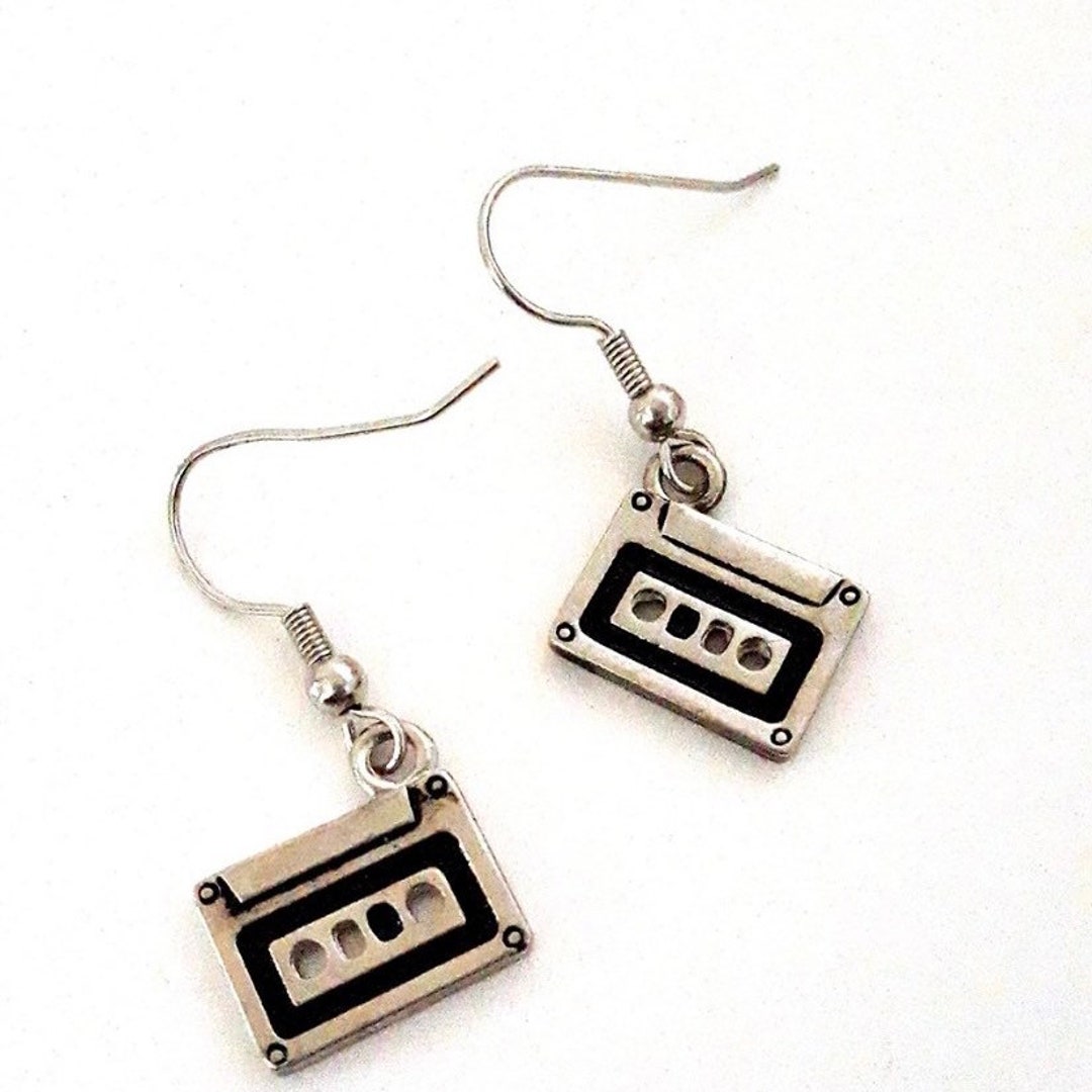 Cute Vintage 1980s Silver Cassette Tape Earrings, Vintage 90s Cassette ...
