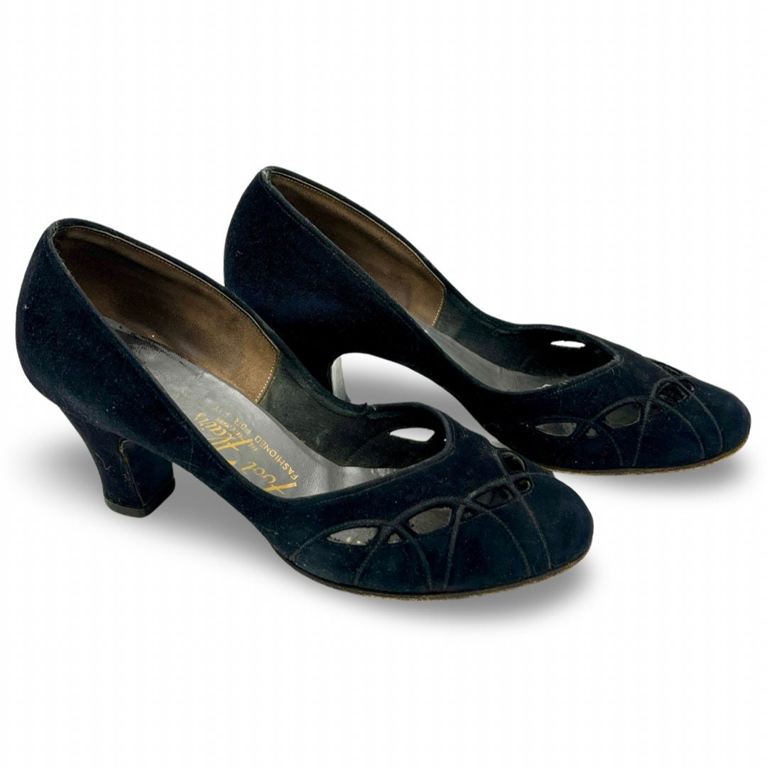 Vintage 1940s Pumps, 40s Suede Heels, 40s Chunky Heels, 40s Black Shoes ...