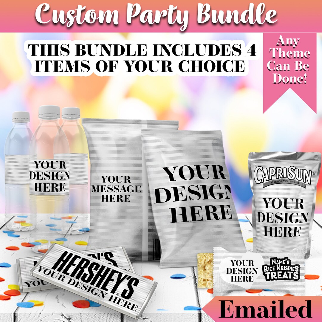 Custom 4 Digital Party Favors Bundle Custom Snacks, Drinks, and Decor ...