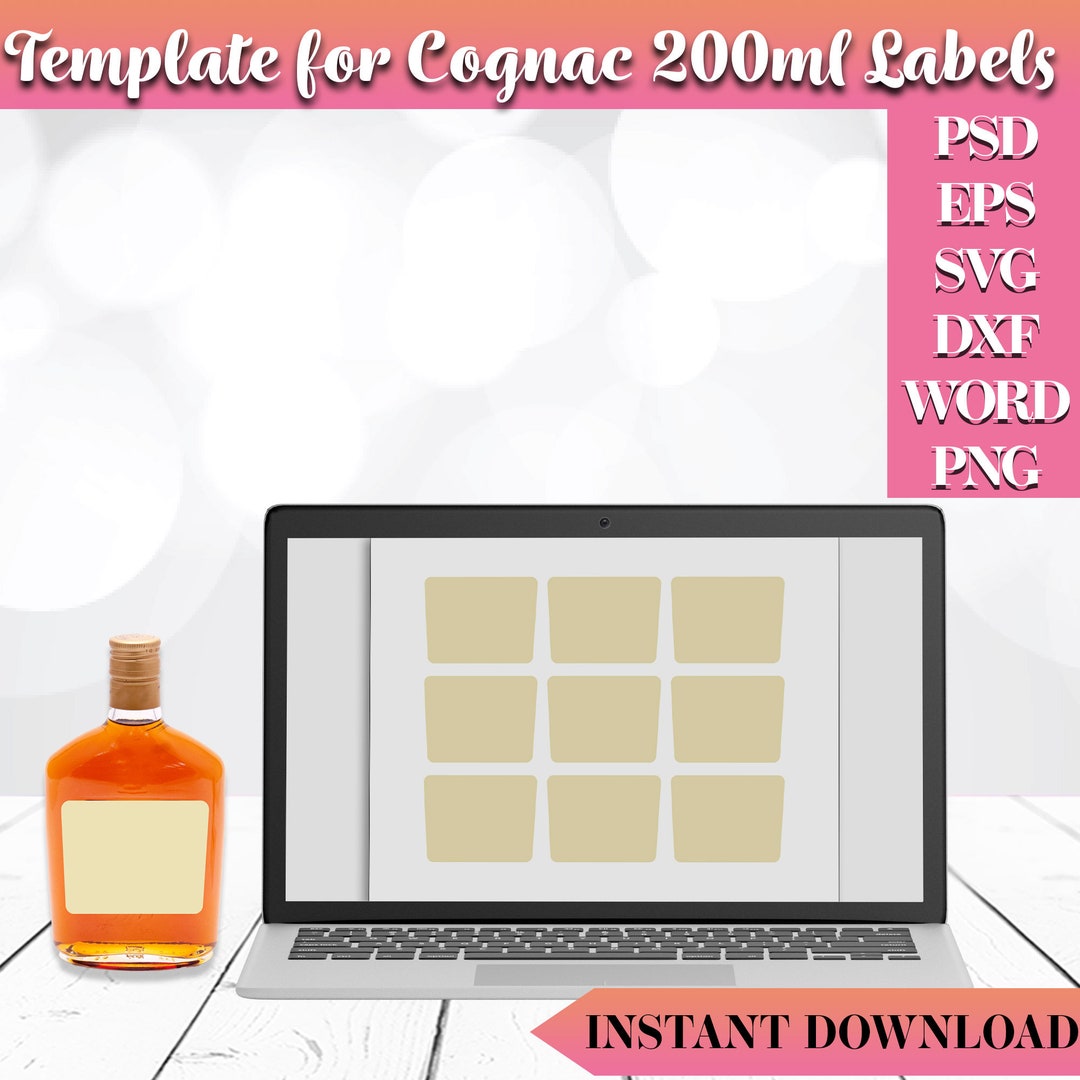 Cognac 200ml Blank Label Template Cognac Label Svg, Psd, Dxf, Png, Word ...