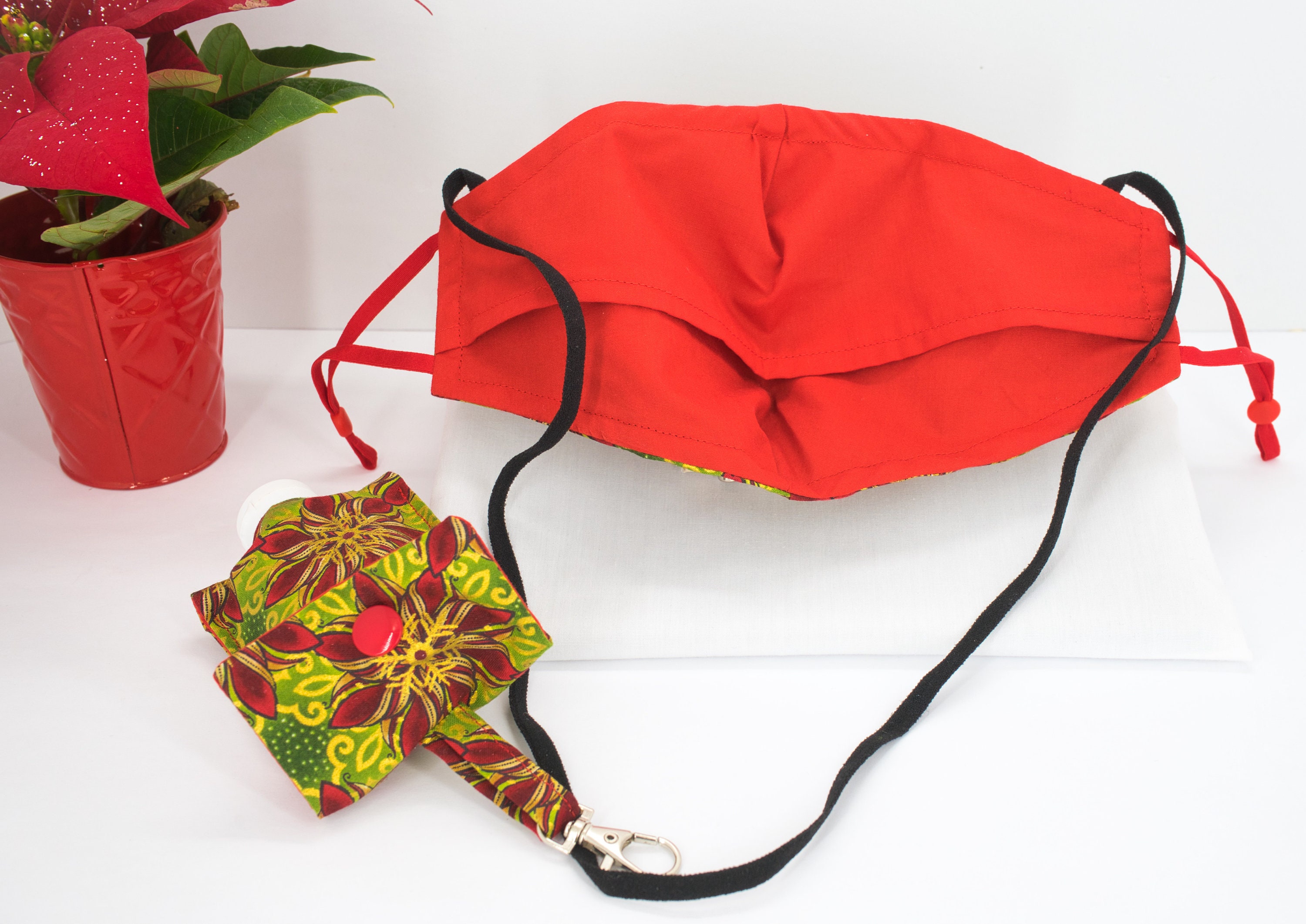 Face Mask Ribbon Bow Design, Christmas Theme + Matching Sanitizer Pouch ...