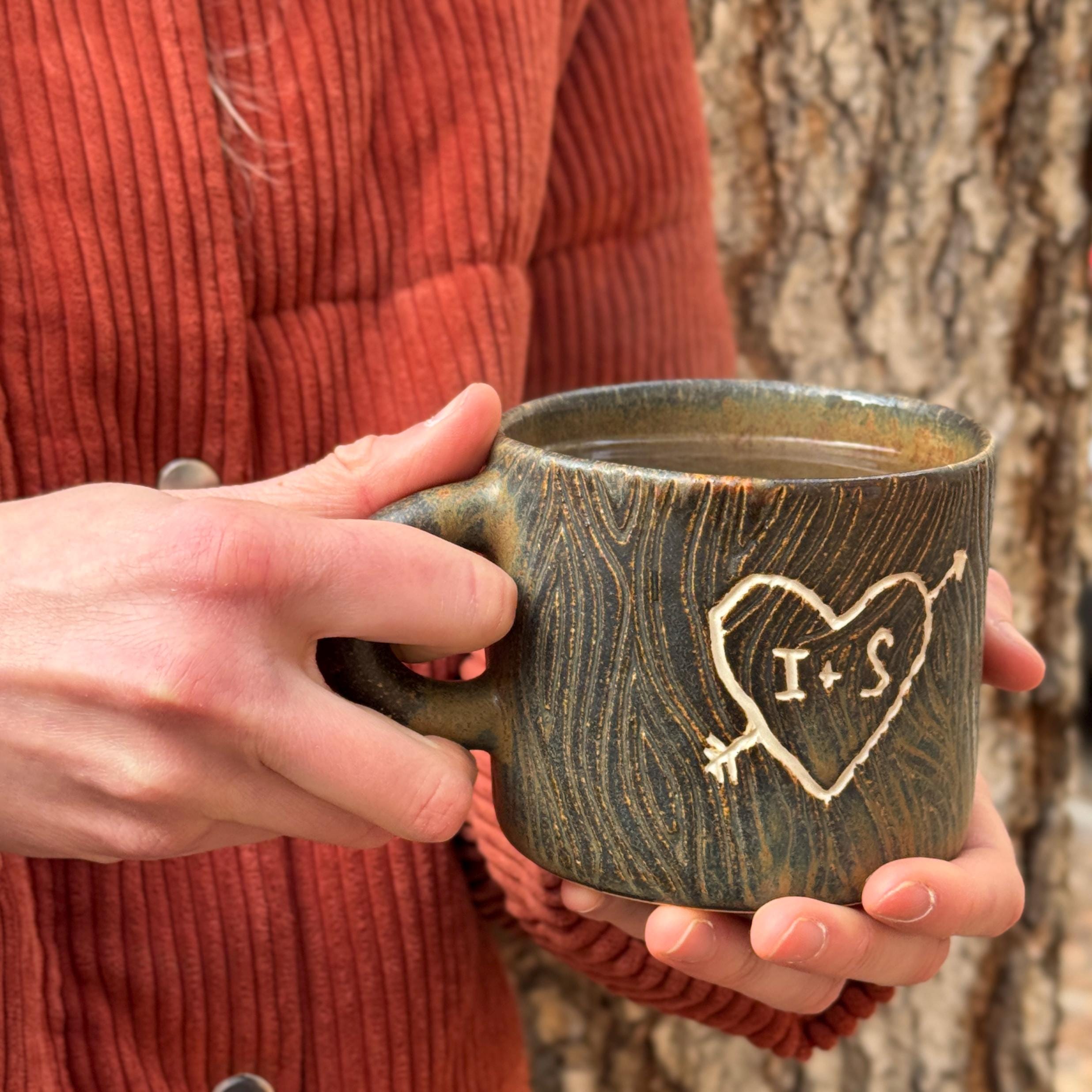 Heart Carved in Tree With Initials Mug, Personalized Tree Inspired Mug ...