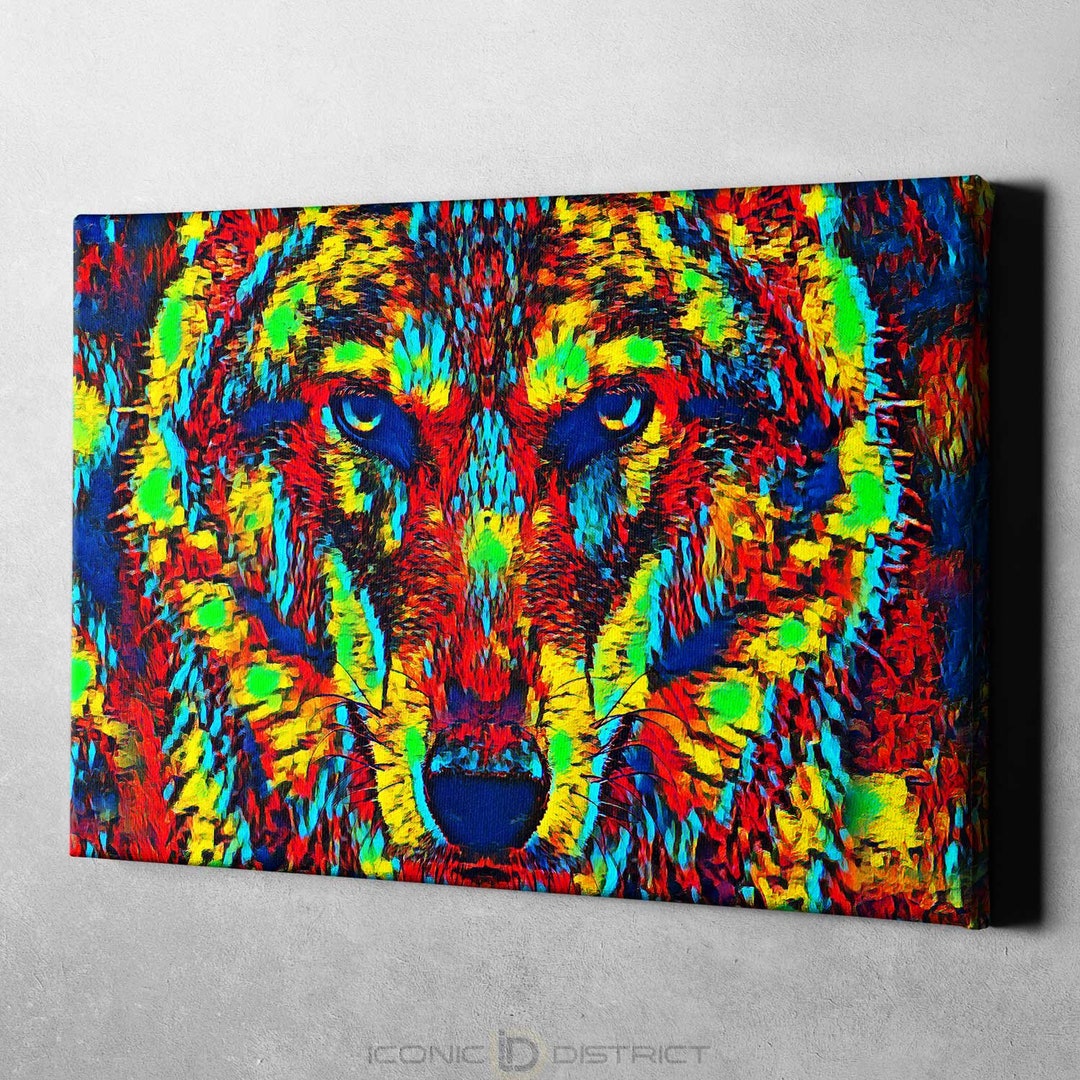 Colorful Abstract Wolf Canvas Art Painting Abstract Wolf Art Wall Decor ...