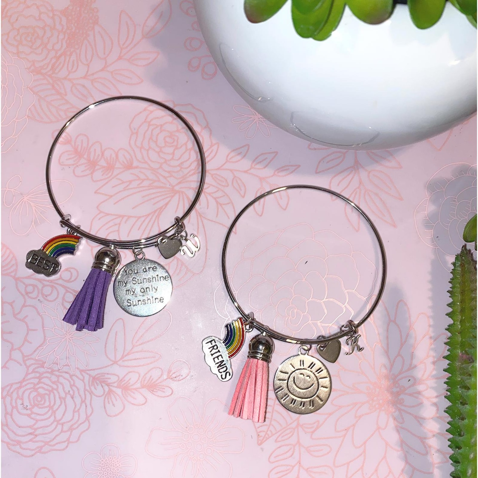 Besties/Bestfriends Matching Charm Stainless Steel Bangle | Etsy