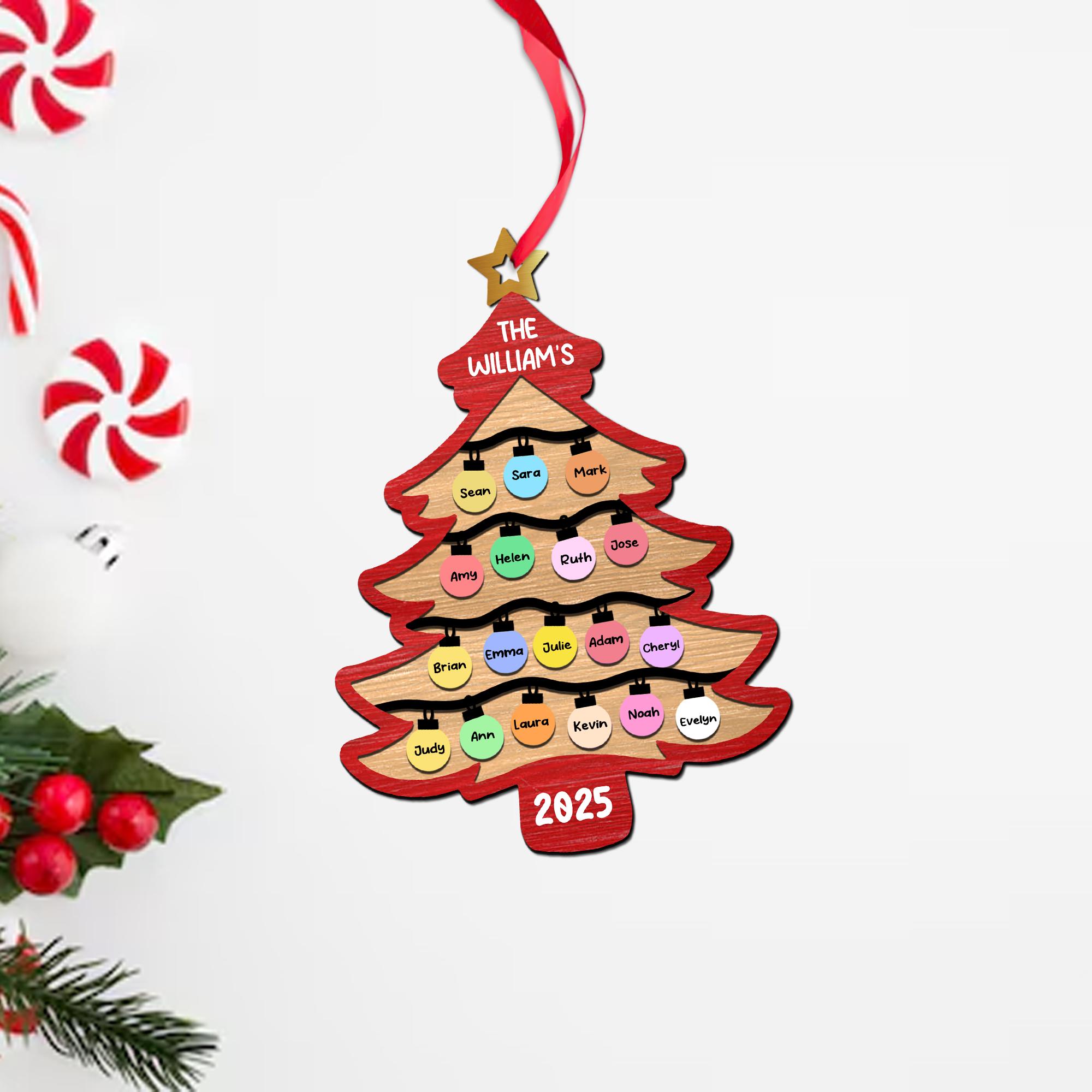 Custom Big Christmas Tree Family Name Ornament, Large Family up to 18 ...