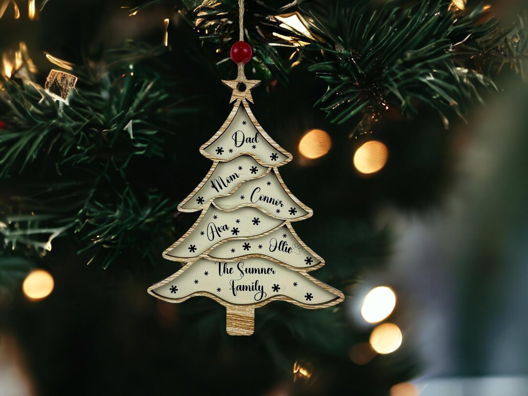 Personalized Christmas Family Tree Ornament, Custom Family Name ...