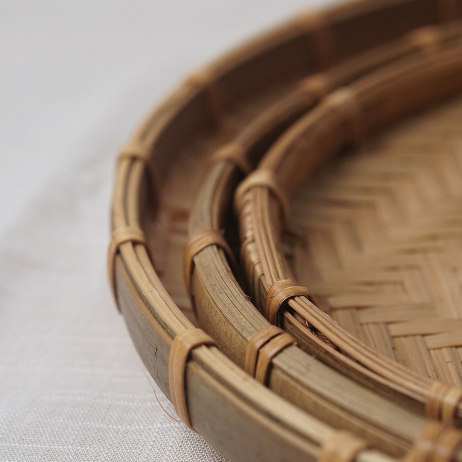 Set 3 Round Woven Bamboo Tray Bamboo Wall Basket Bamboo | Etsy