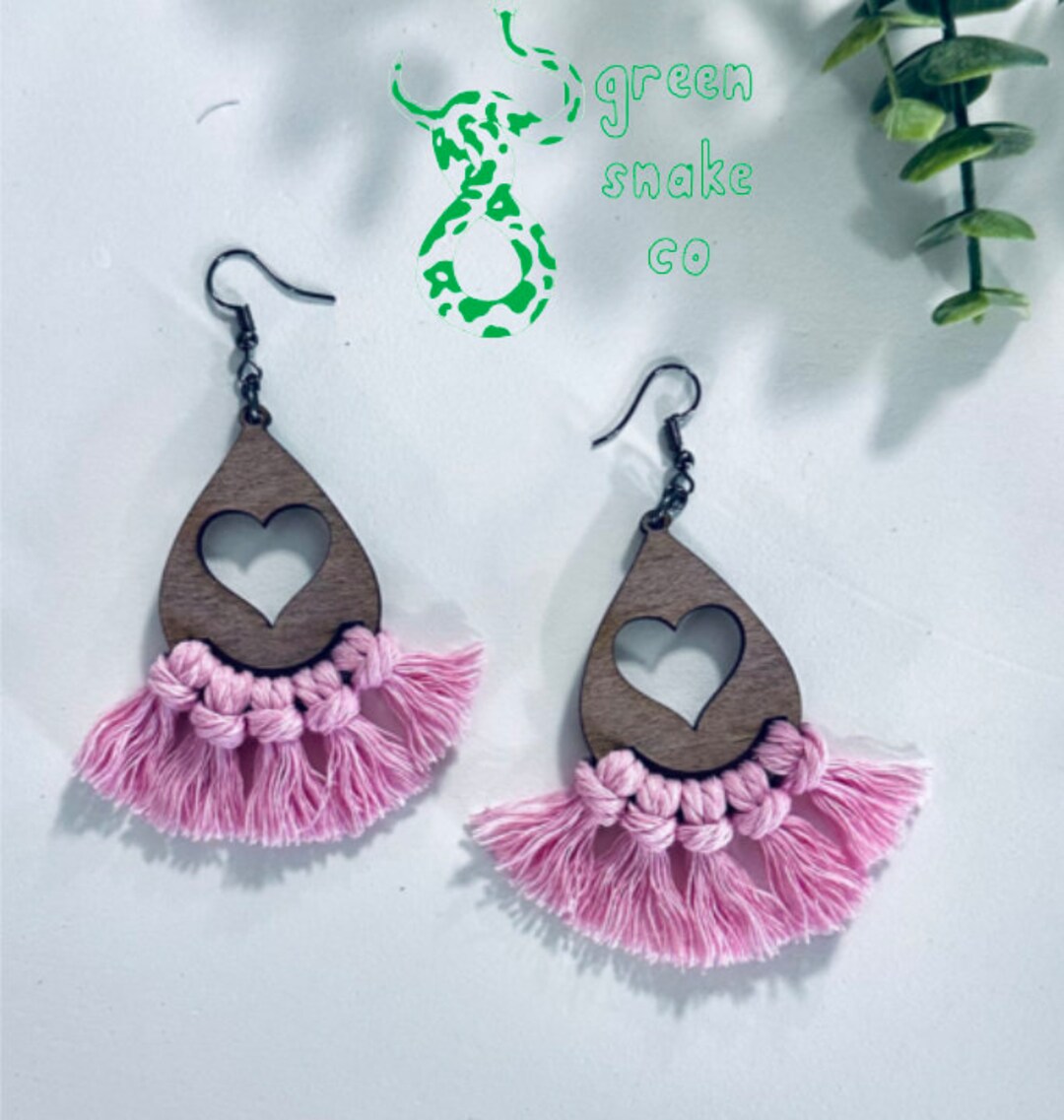 Heart Macrame Dangle Earrings File - SVG File - Fast Cut - Glowforge ...