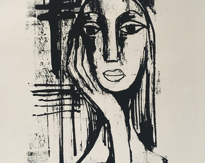 Maria Beine-hager, ’mädchen’ (girl), Original Signed Linocut, Mid ...