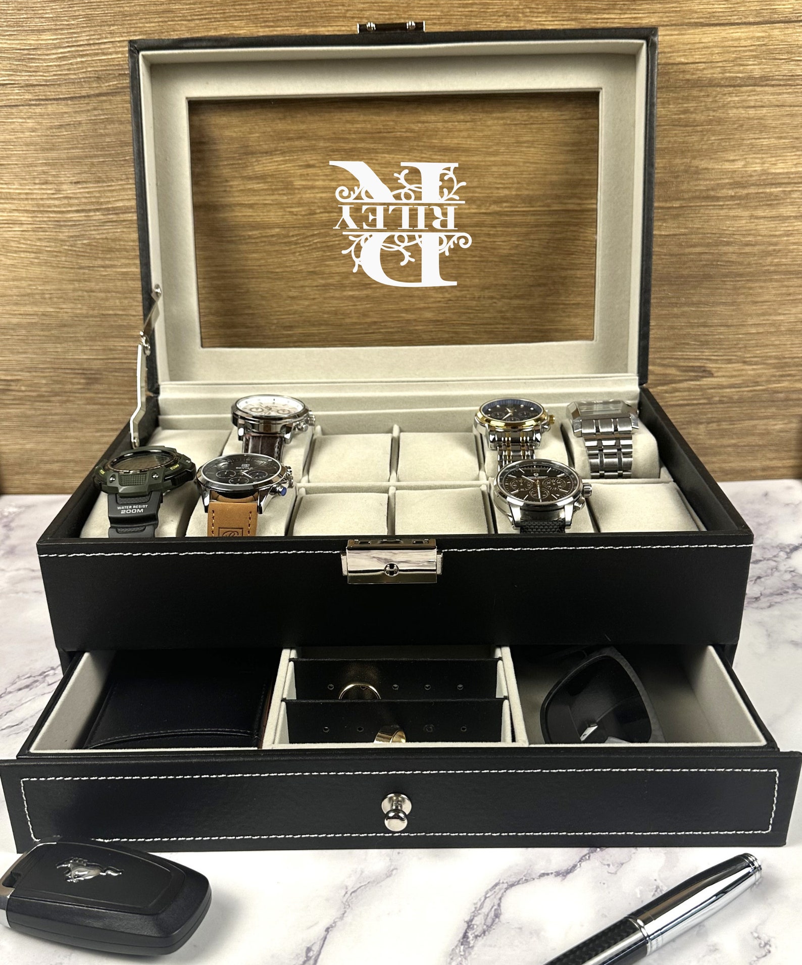 Engraved Leather Watch Box Father of the Groom Gift Usher Watch Storage ...