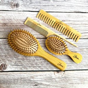 Personalized Bamboo Hair Brush Comb Set Mother Day Gift Birthday Wooden ...