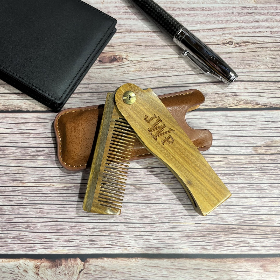 Personalized Folding Wood Comb Kit Men Beard Comb Set Father Day ...