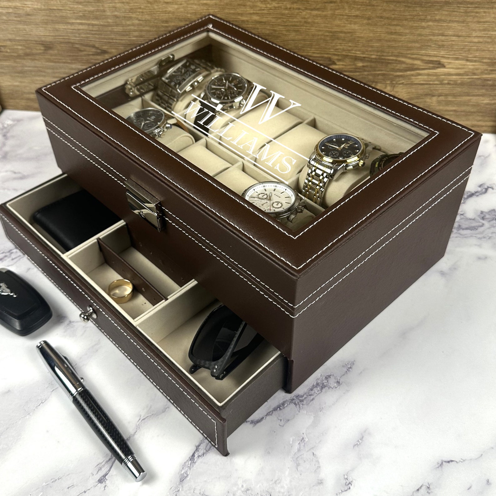 Engraved Leather Watch Box Father of the Groom Gift Usher Watch Storage ...