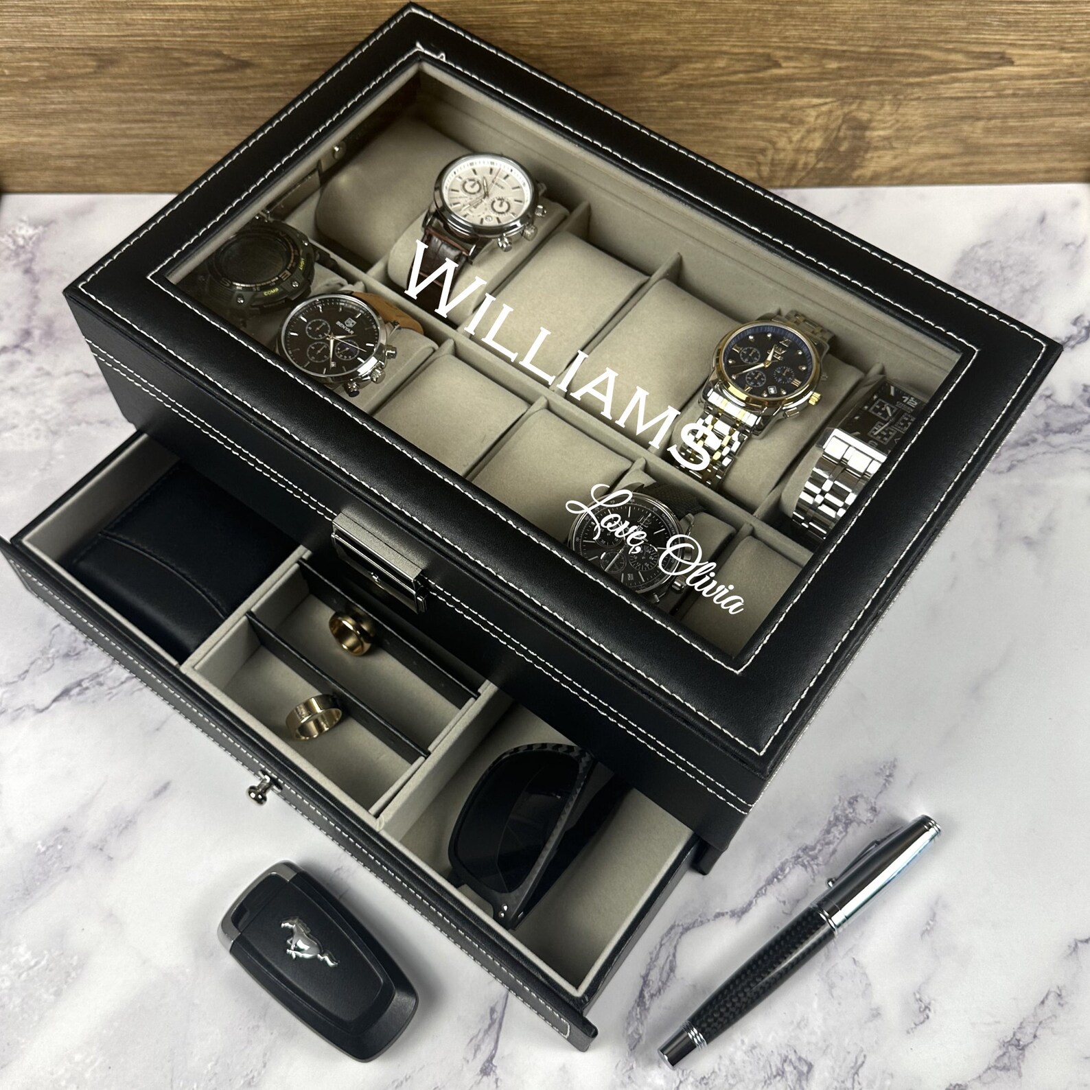 Engraved Leather Watch Box Father of the Groom Gift Usher Watch Storage ...