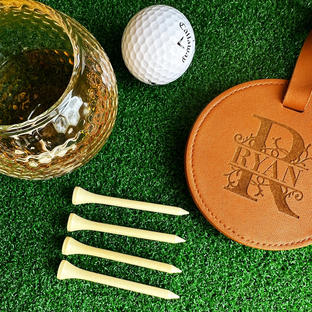 Personalized Golf Gift Set Bag Tag Golf Ball Shape Whiskey Glass Father ...