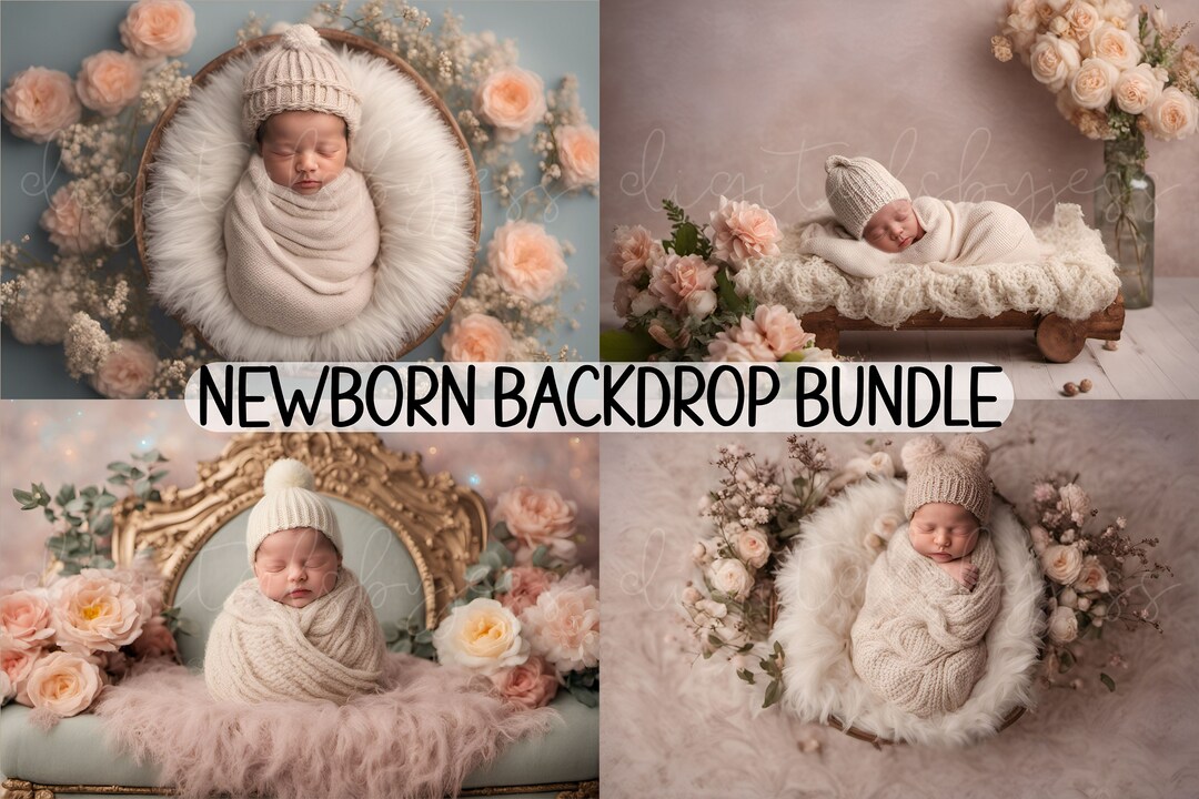 Baby Girl Newborn Digital Backdrop Bundle, Floral Newborn Composite ...