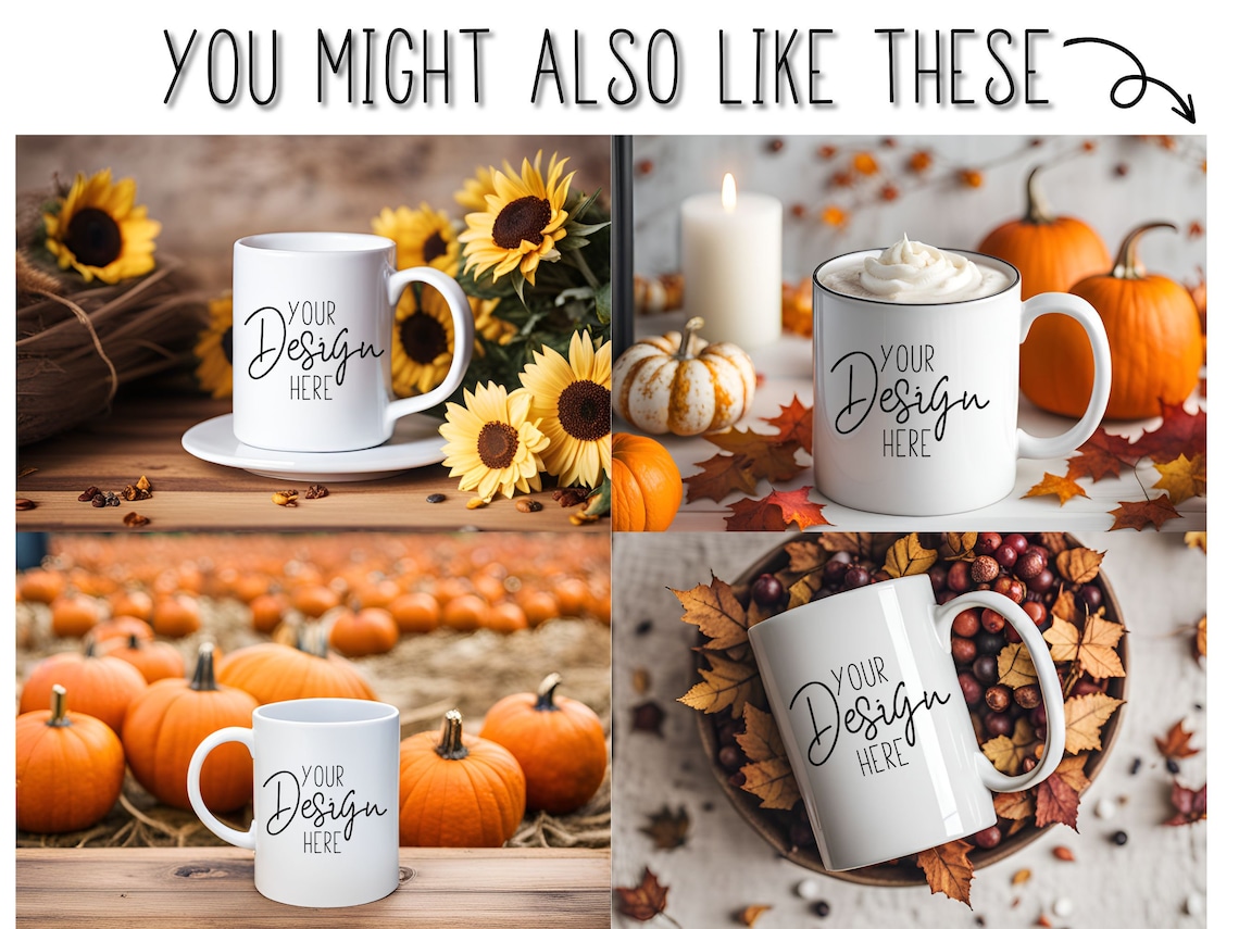 Fall Mug Mockup 11 Oz With Whipped Cream and Pumpkins, Autumn Mug ...