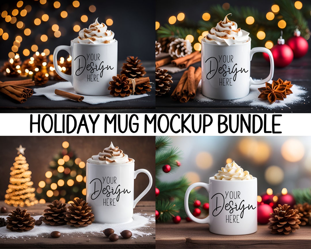 4 Christmas Coffee Mug Mockups - Blank Mug Mockup Bundle, Holiday Mug ...