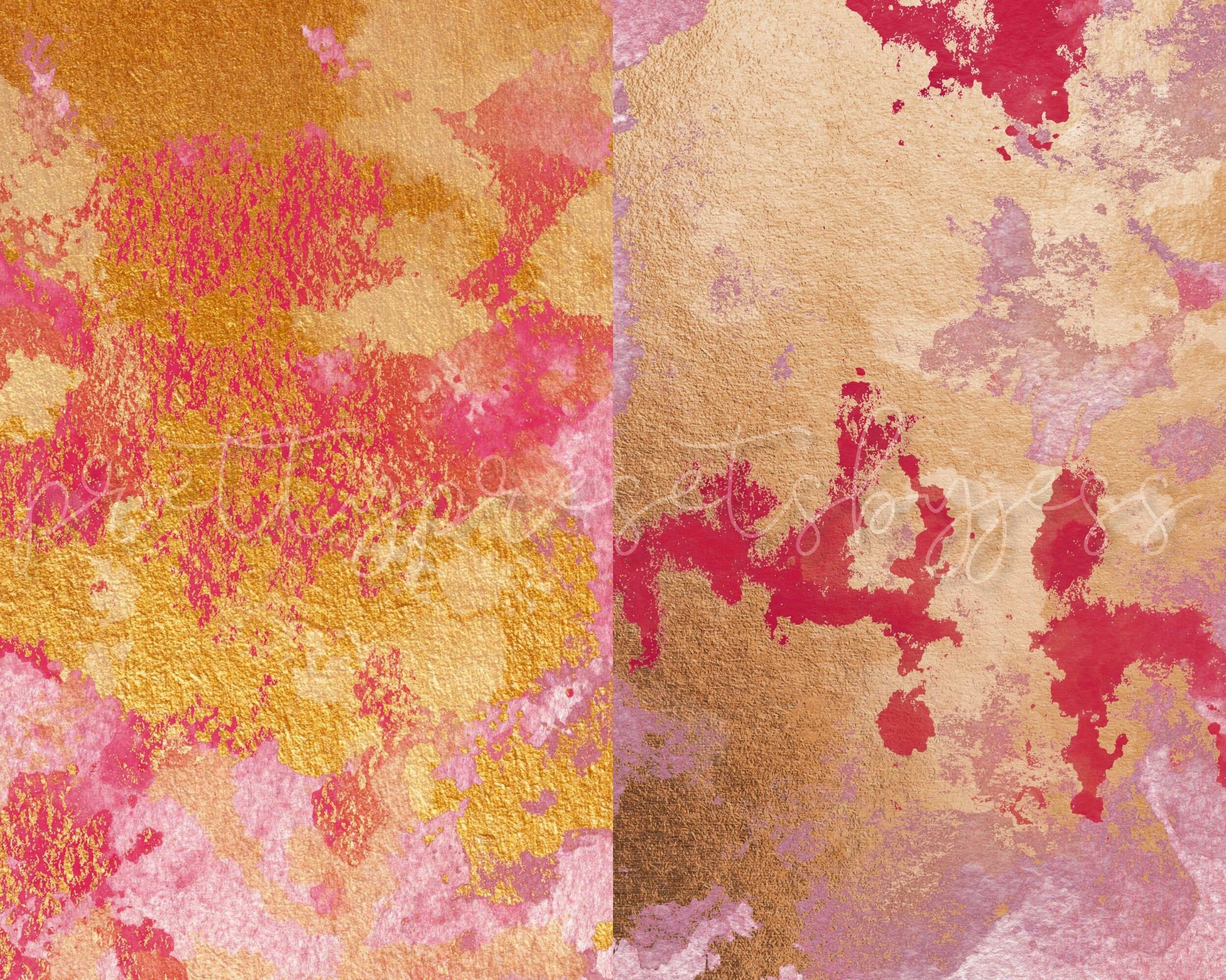 Pink and Gold Digital Paper, Digital Scrapbook Paper, Pretty Watercolor ...
