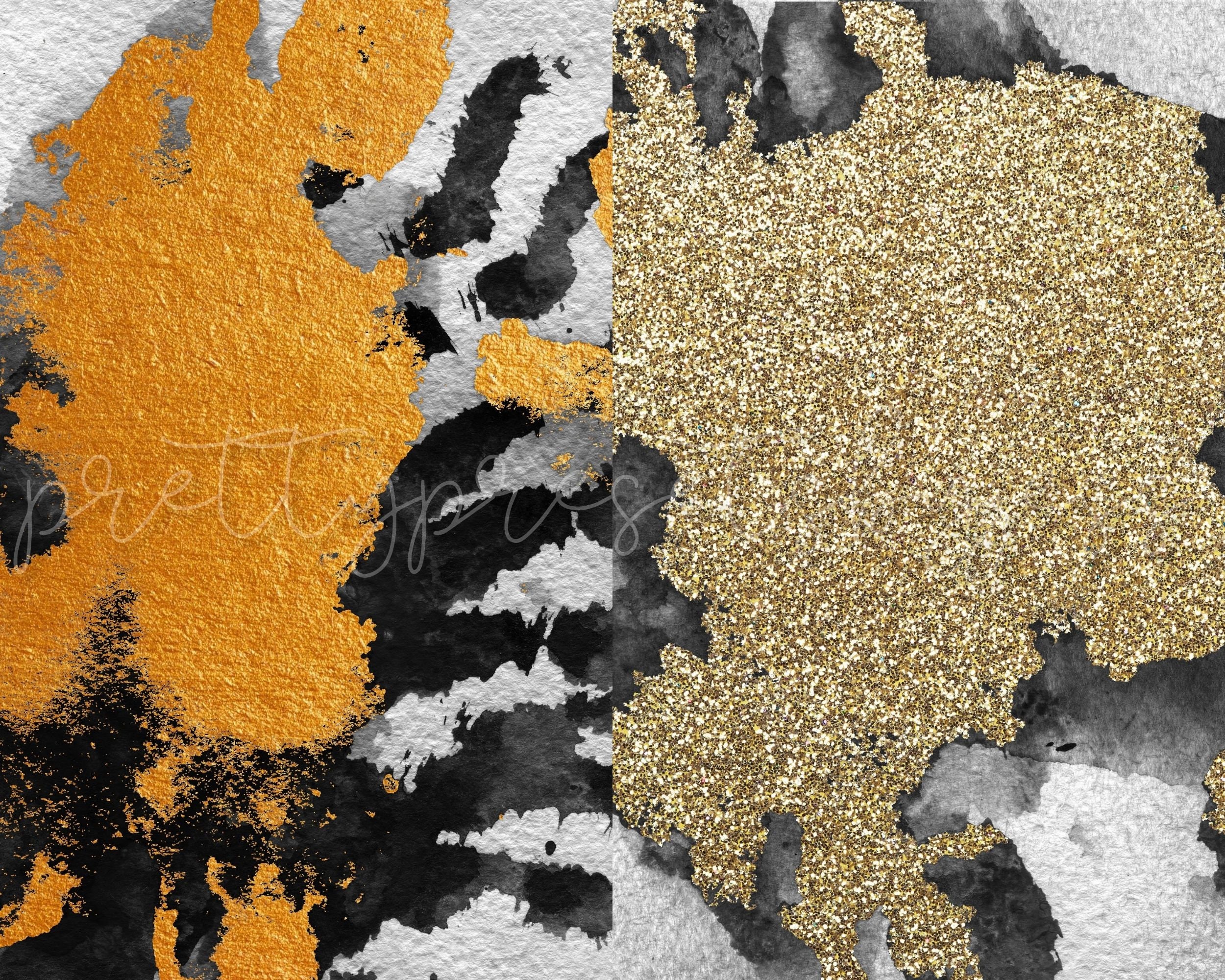 Black and Gold Watercolor Digital Scrapbook Paper Gold Tie | Etsy