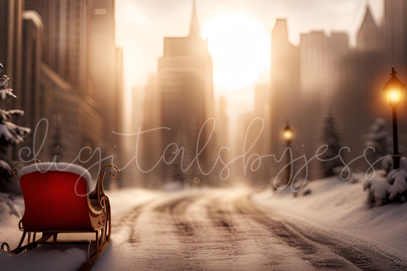 Santa Claus Sleigh Digital Backdrop Bundle, Digital Christmas Backdrops ...