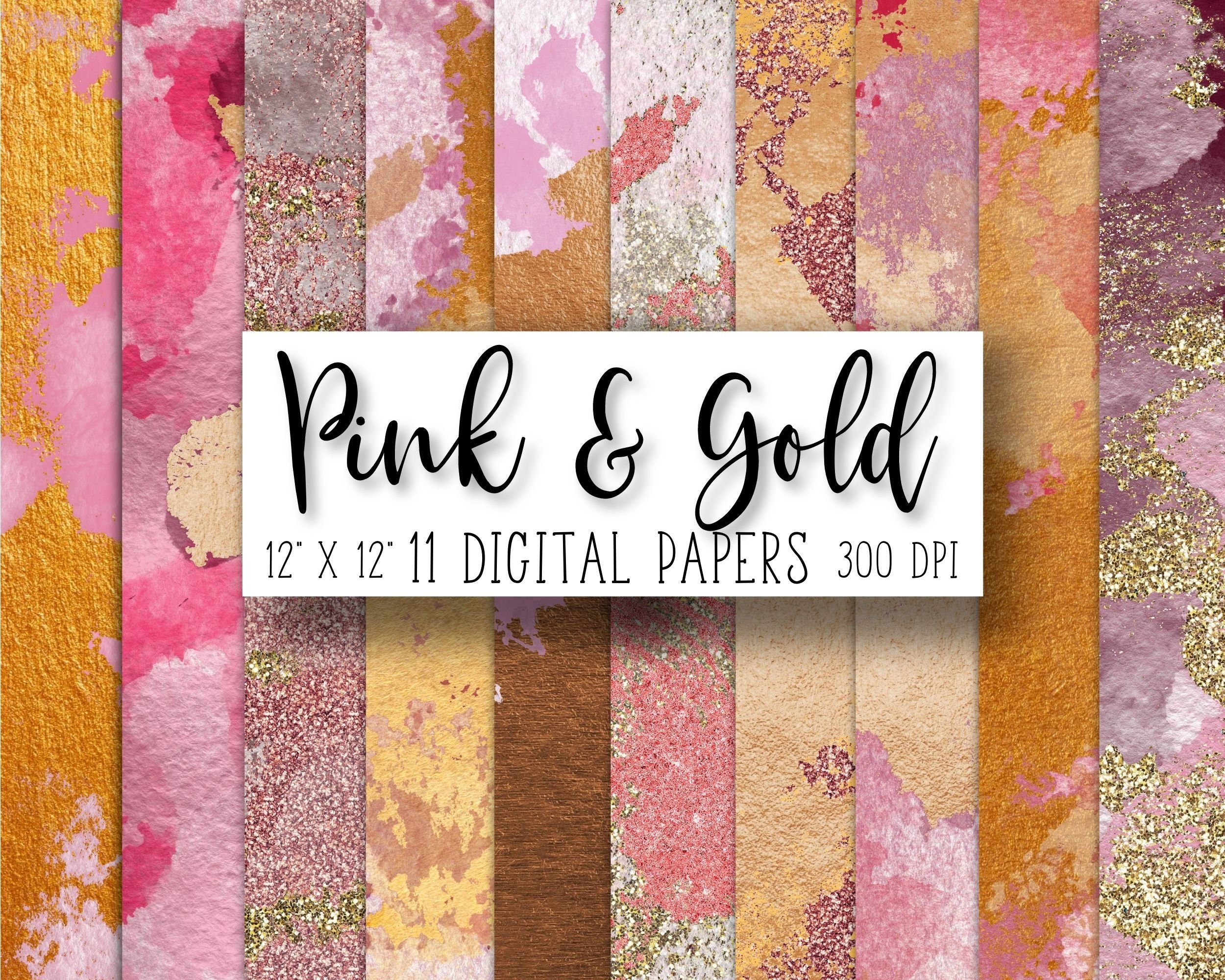 Pink and Gold Digital Paper Digital Scrapbook Paper Pretty - Etsy
