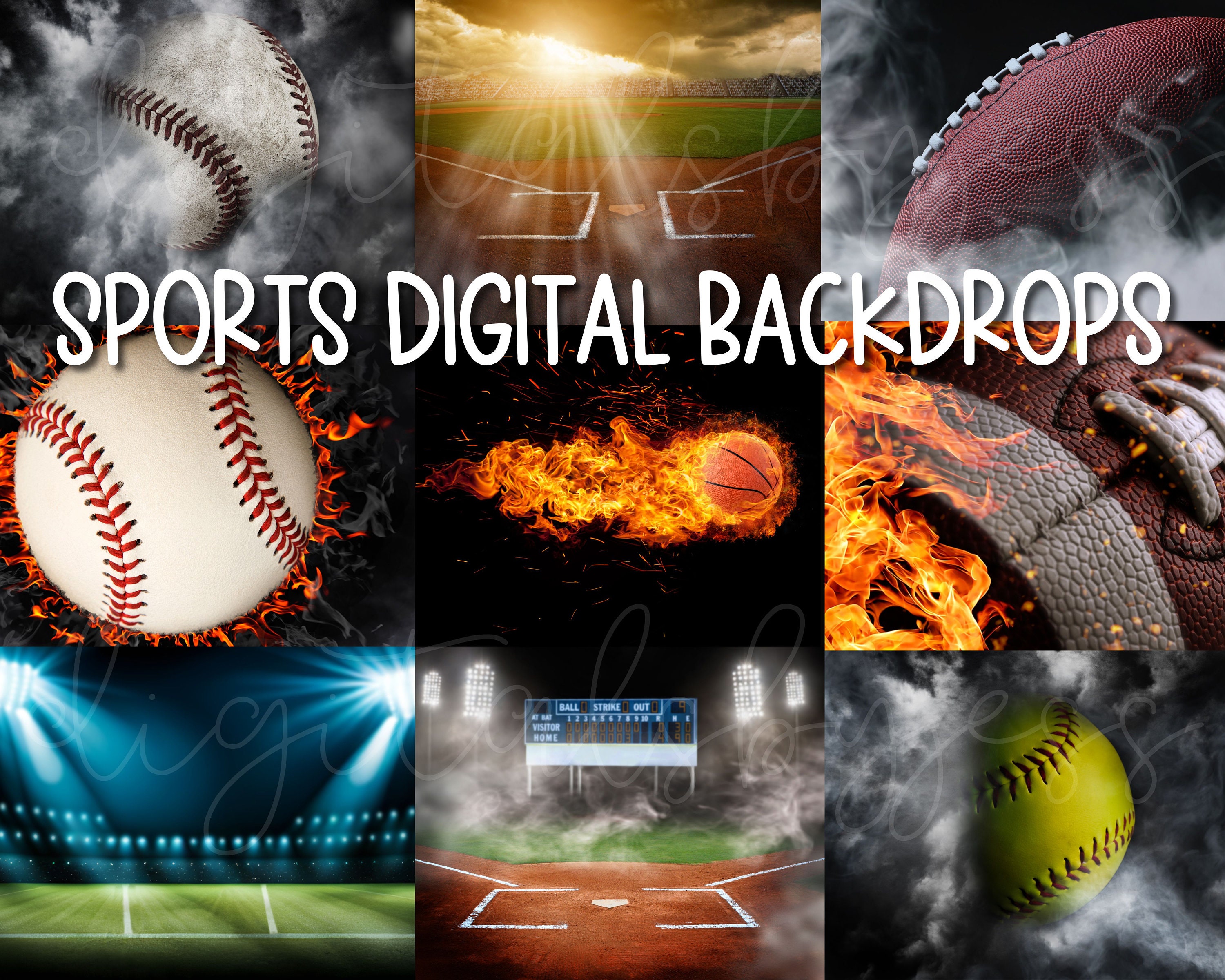 Softball Backdrop, Sports Digital Background, Sports Backdrop ...