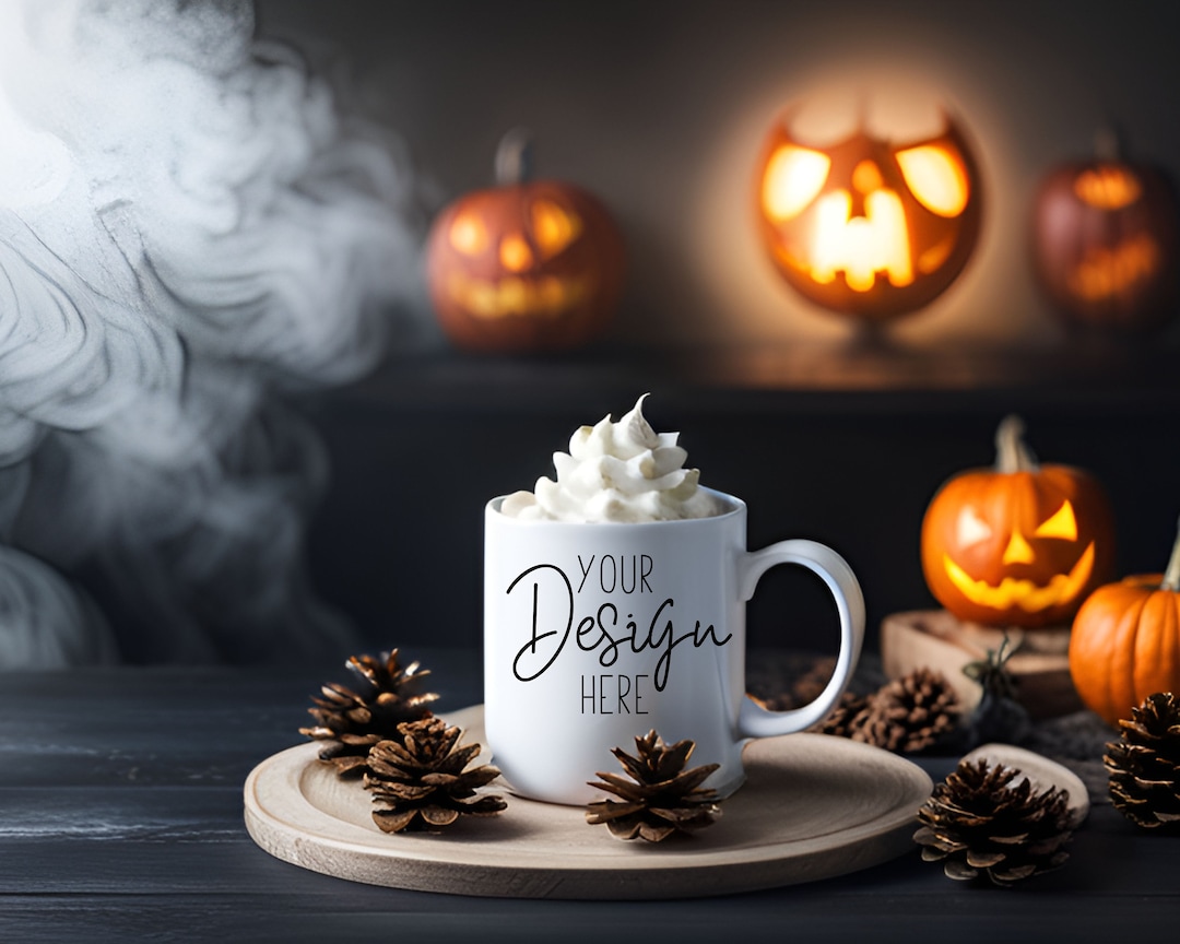Halloween Coffee Cup Mockup With Whipped Cream, Halloween Coffee Mug ...