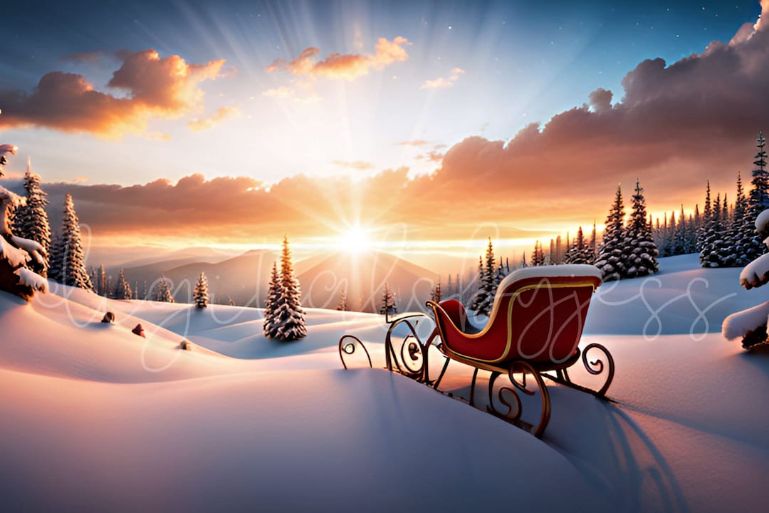 Christmas Sleigh Digital Backdrop, Santa Sleigh Backdrop, Christmas ...