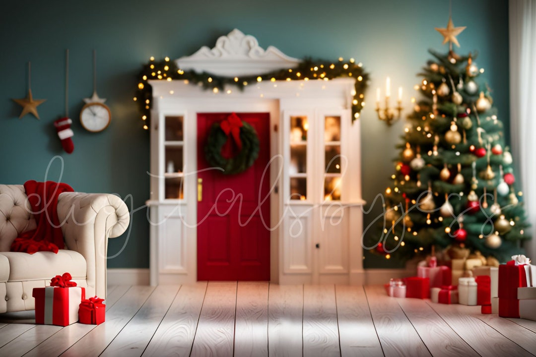 Christmas Room Digital Backdrop for Christmas Photography, Digital ...