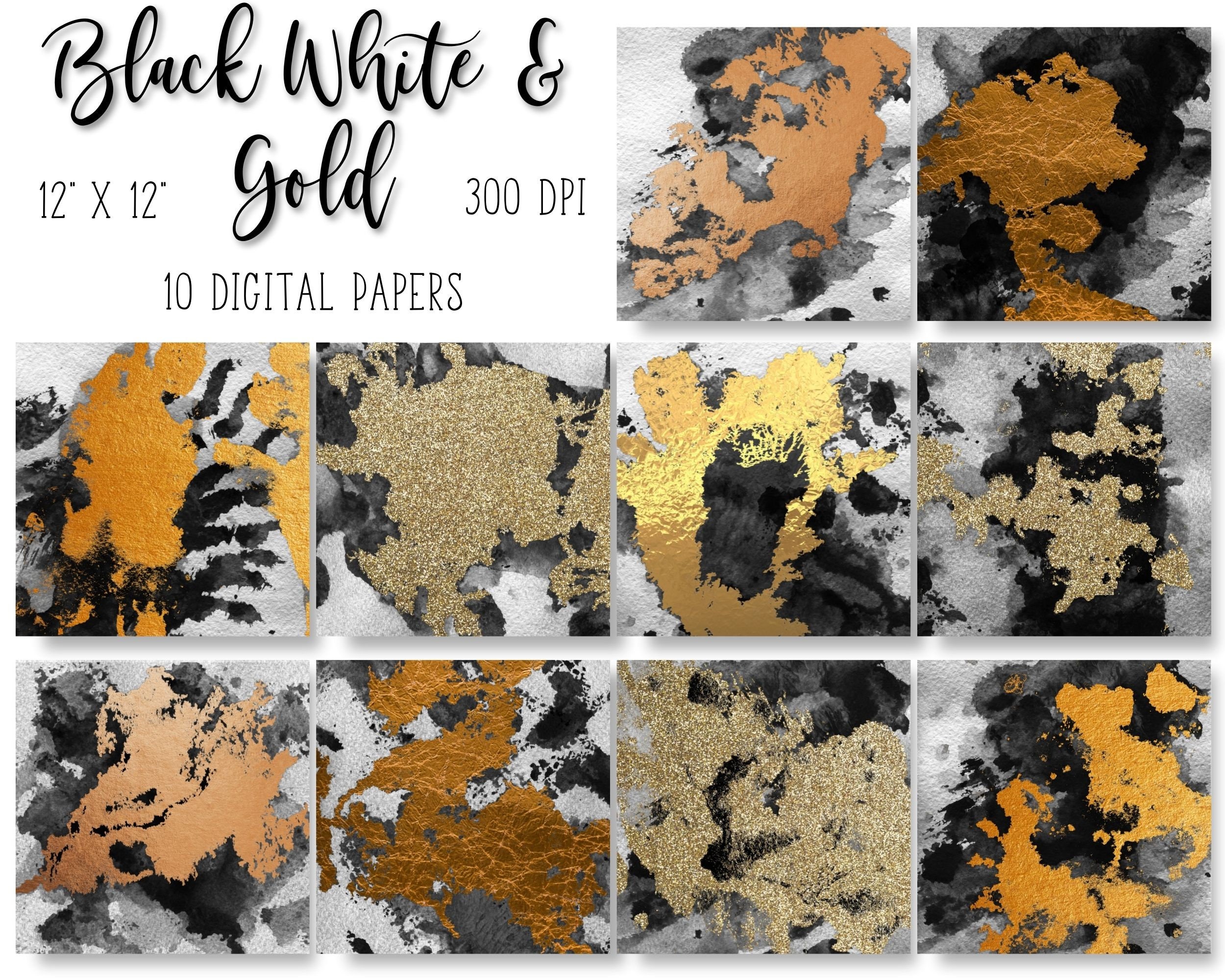 Black and Gold Watercolor Digital Scrapbook Paper Gold Tie | Etsy